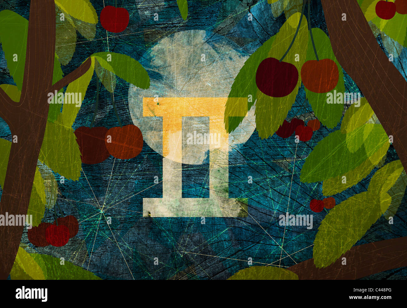Astrological sign of Gemini with cherry trees and the moon Stock Photo ...
