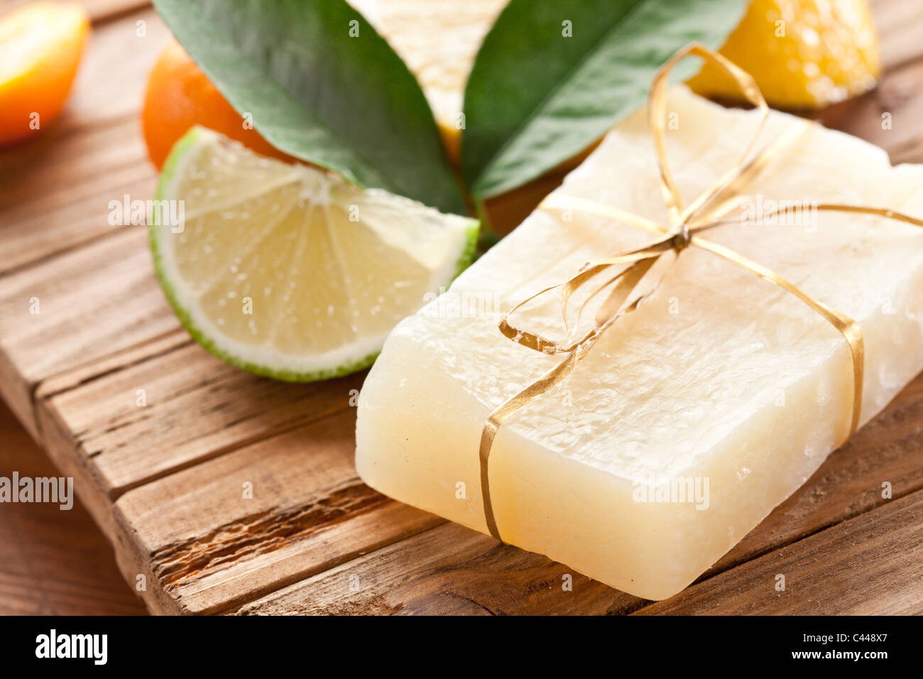 Piece of handmade lemon soap Stock Photo - Alamy