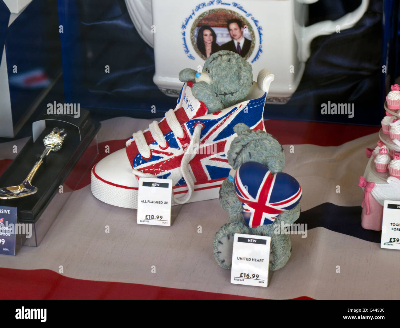 Kate and William Royal wedding merchandise in a shop window ...