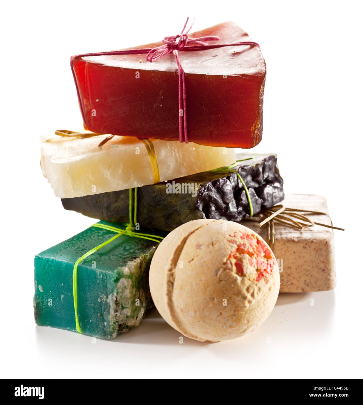 Range of different soaps on a white background Stock Photo - Alamy