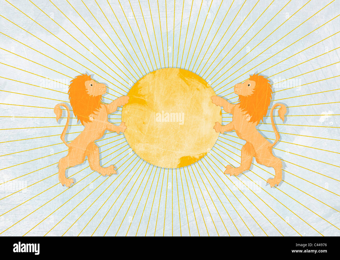 The sun between two lions Stock Photo - Alamy