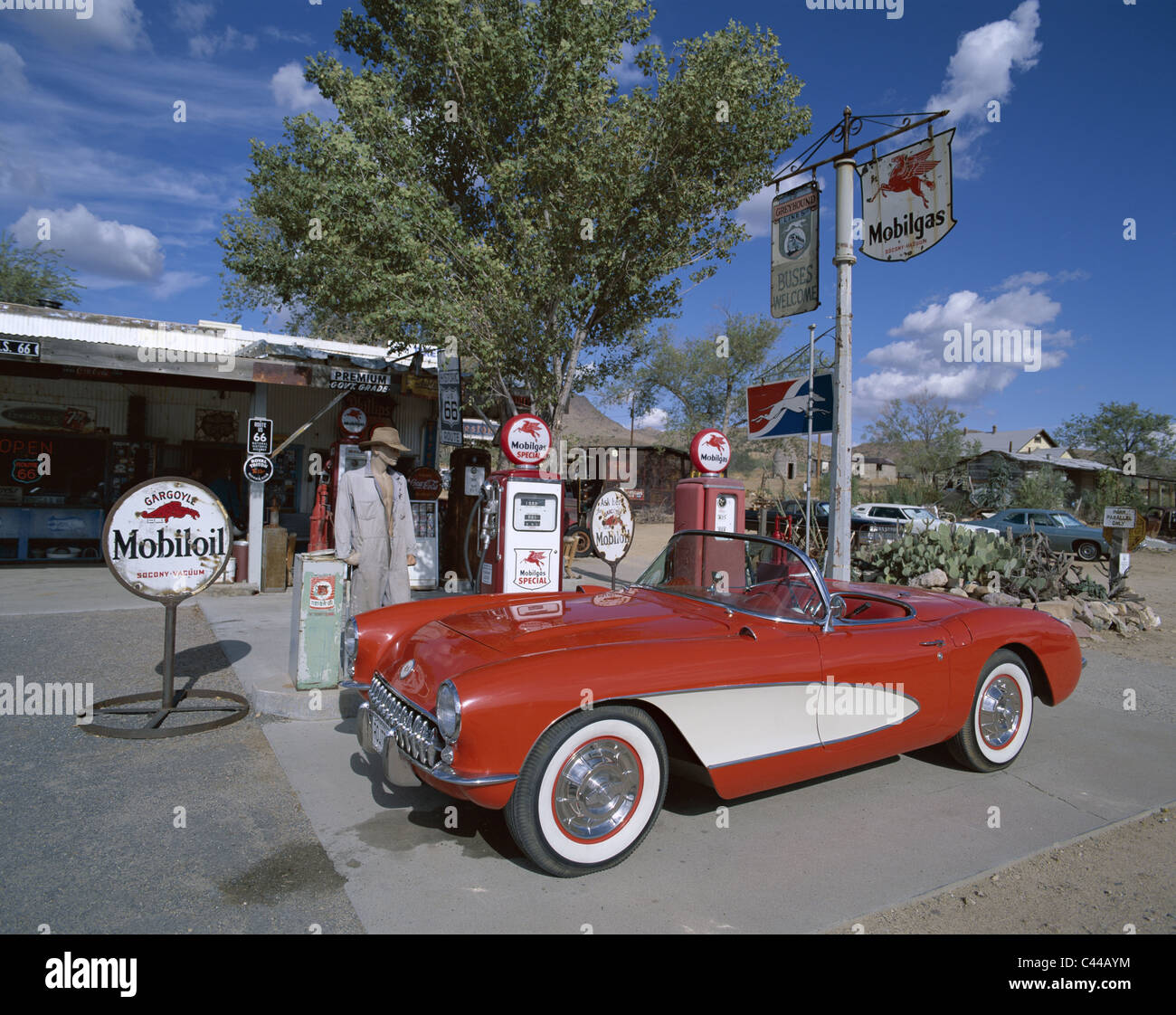 1957, America, Arizona, Car, Chevrolet, Corvette, Gas station ...