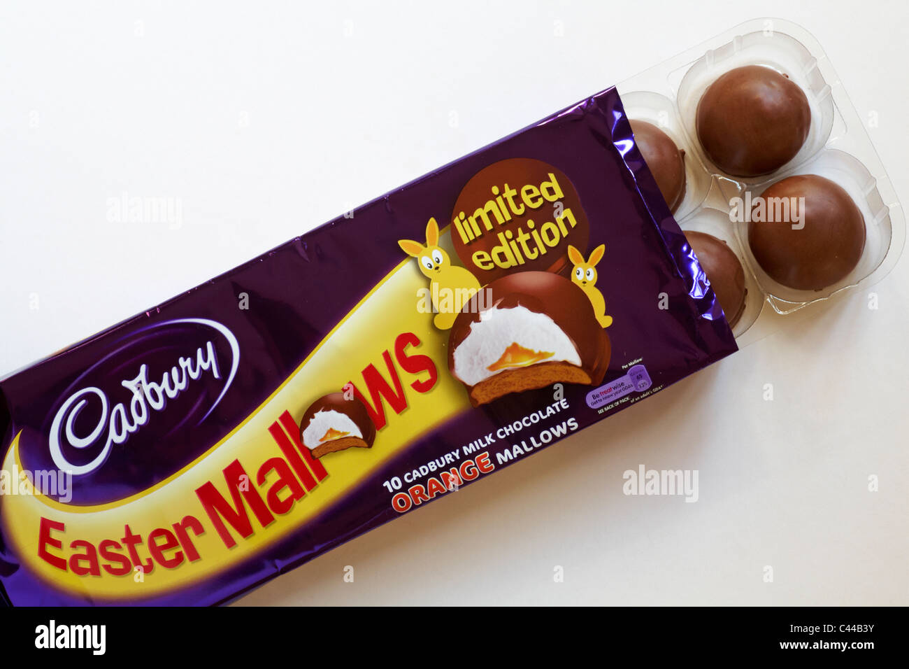 Packet of limited edition Cadbury Easter mallows opened to show ...