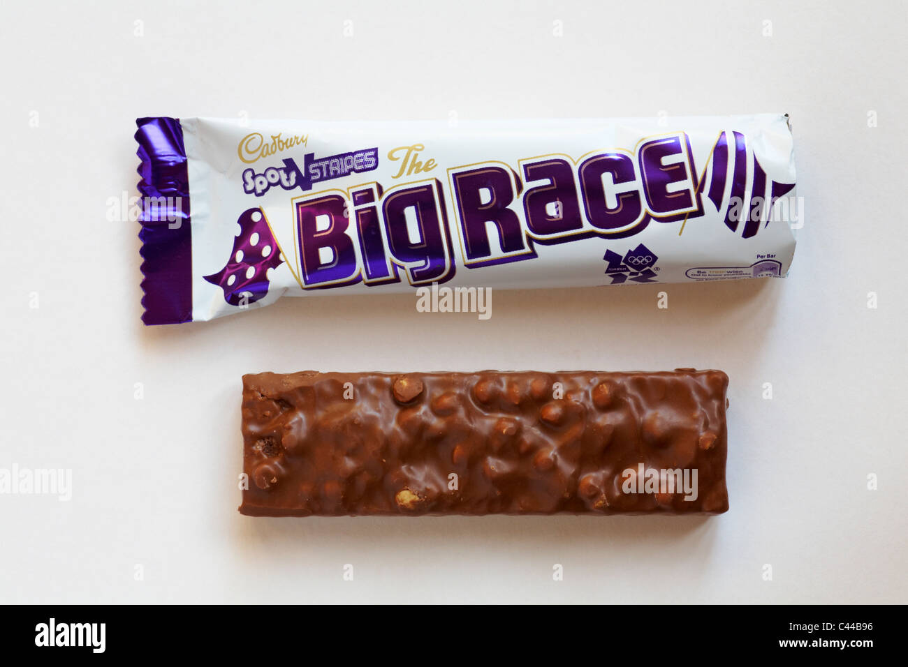 Bar of Cadbury Spots v Stripes The Big Race out of wrapper isolated on ...