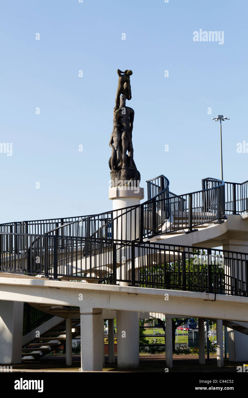 Ramp and steps leading to the bridge that crosses the main road in ...