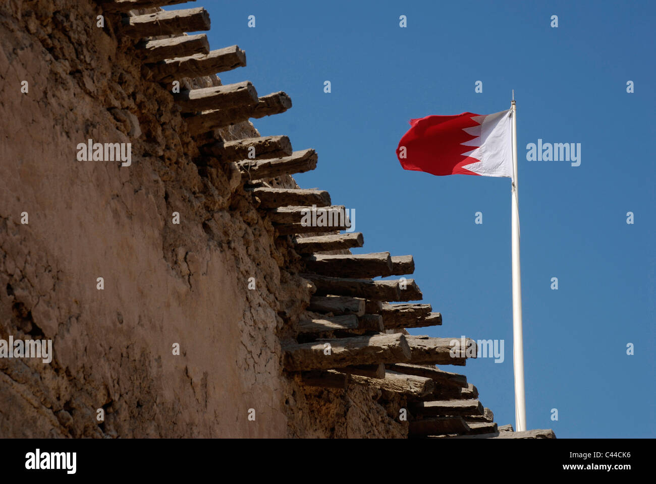 Bahrain national flag at Fort Stock Photo - Alamy