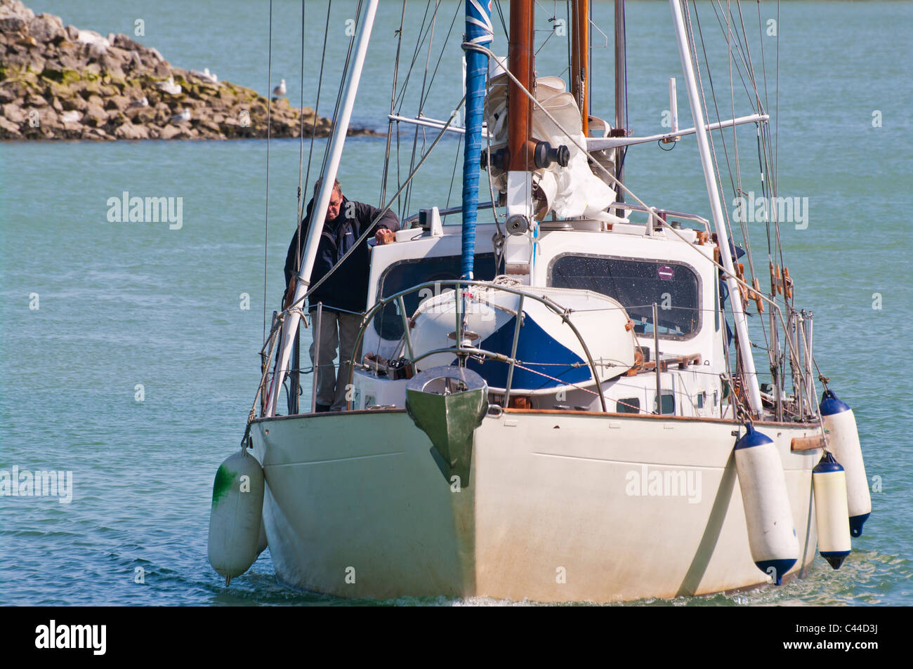 Front View bow Of A Luxury Sailing Yacht With Crew Stock Photo - Alamy