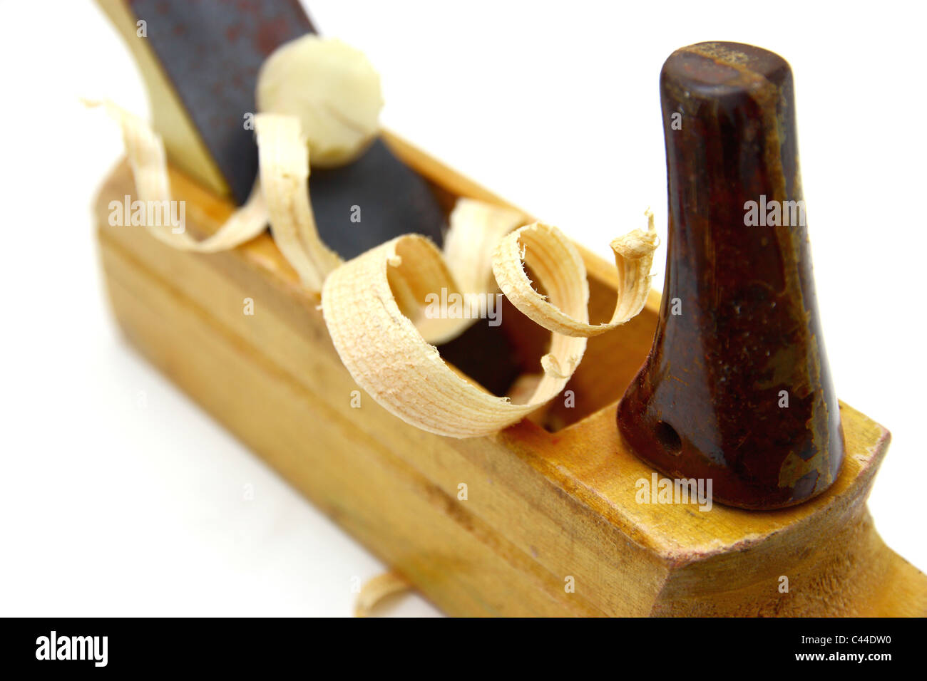 Wooden plane, boards and a shaving on a white background Stock Photo ...