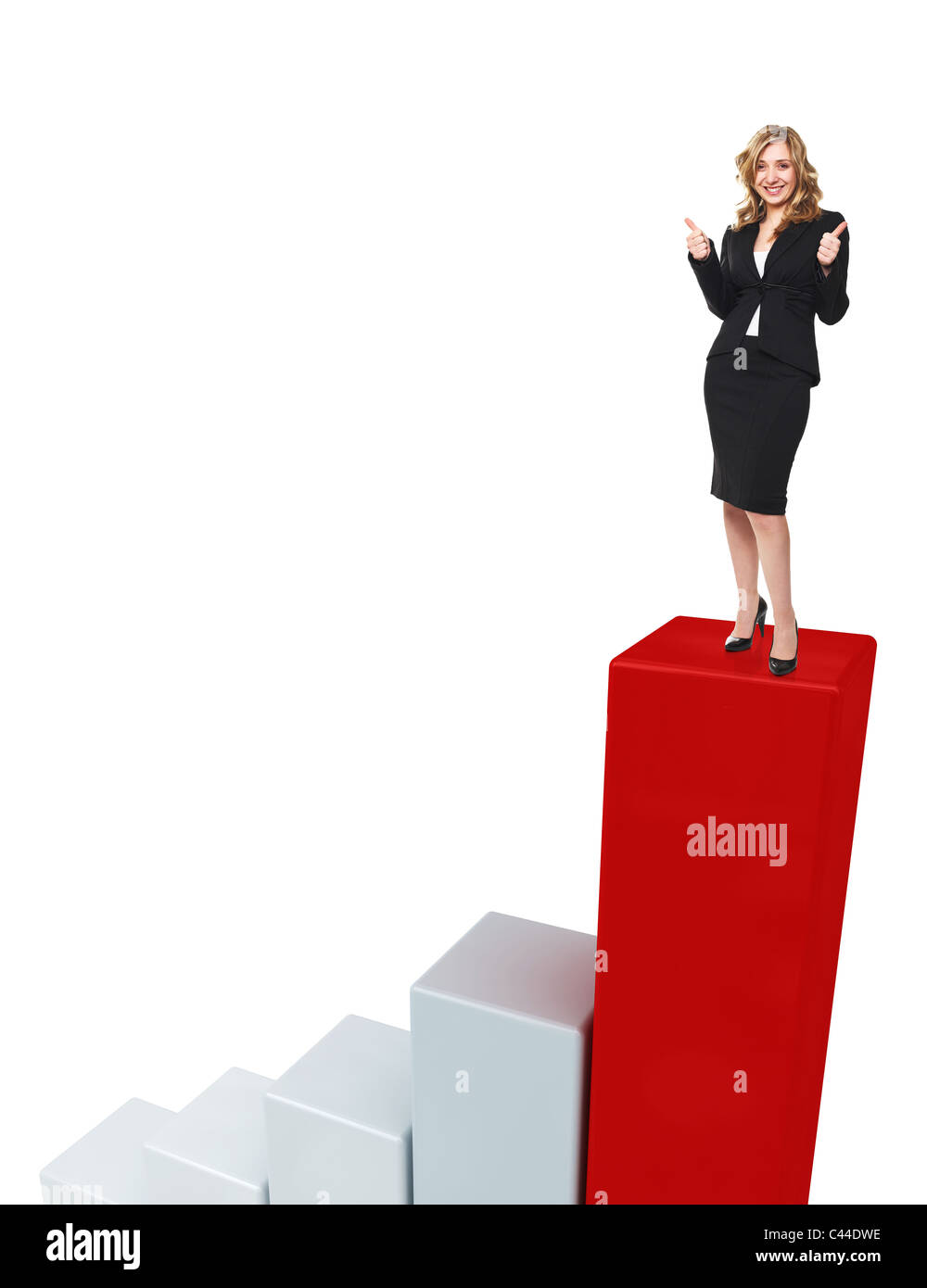 smiling woman thumbs up on 3d chart Stock Photo - Alamy