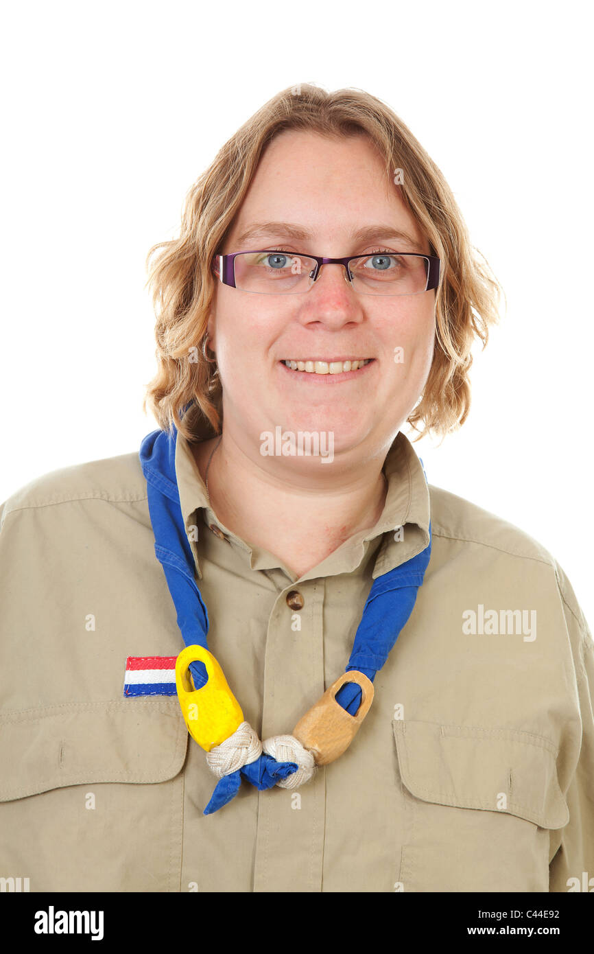 Portrait of female Dutch scout over white background Stock Photo - Alamy