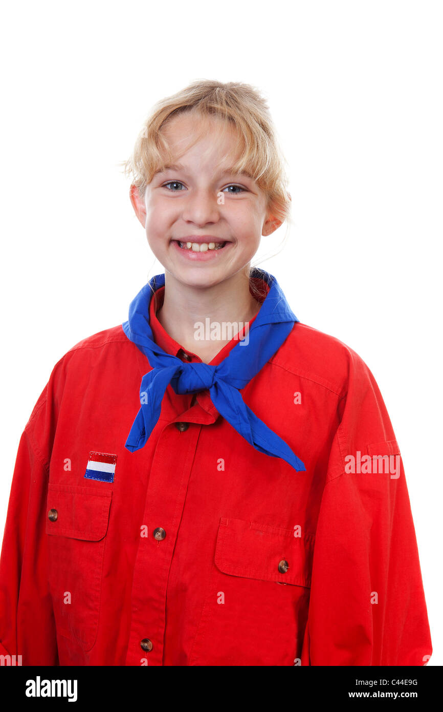 Portrait of Dutch scout girl over white background Stock Photo - Alamy
