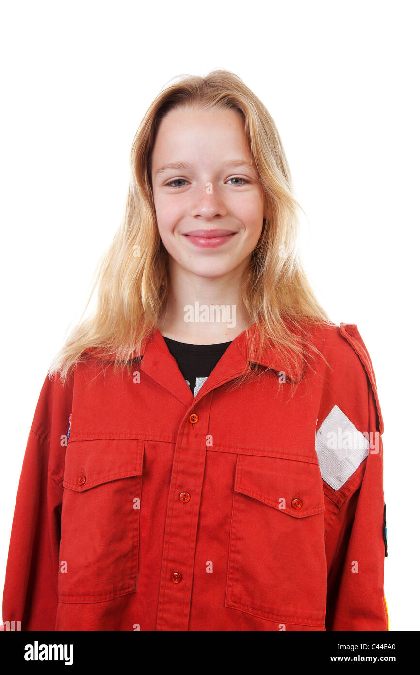 Portrait of Dutch scout girl over white background Stock Photo - Alamy