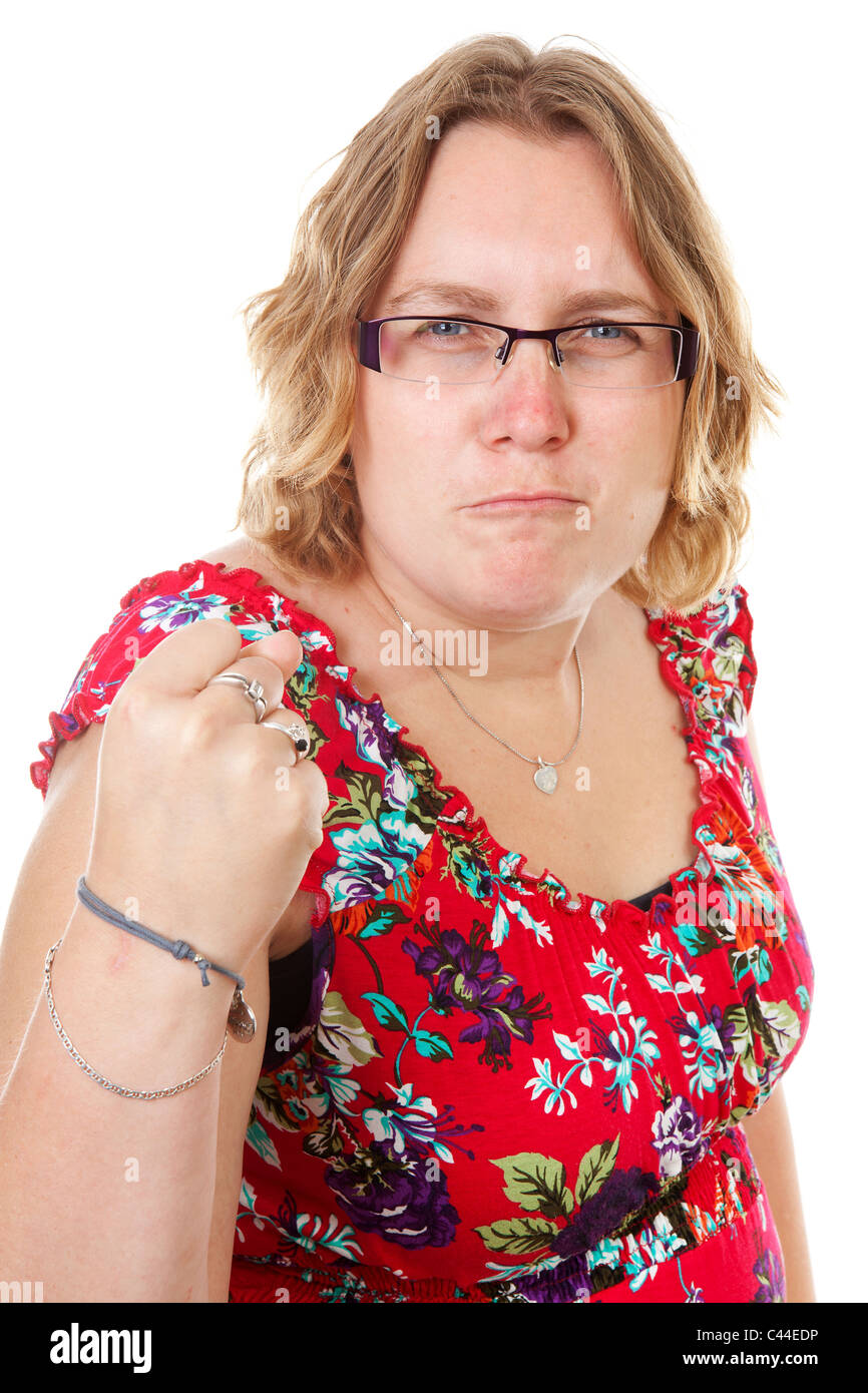 Portrait of angry woman over white background Stock Photo - Alamy