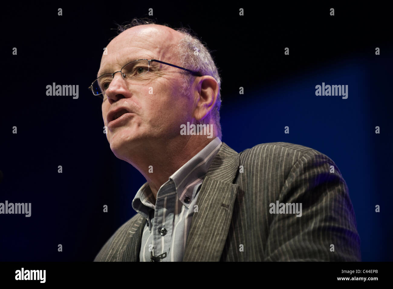 Iain Sinclair author and filmmaker giving Gwyn Jones Lecture at Hay ...