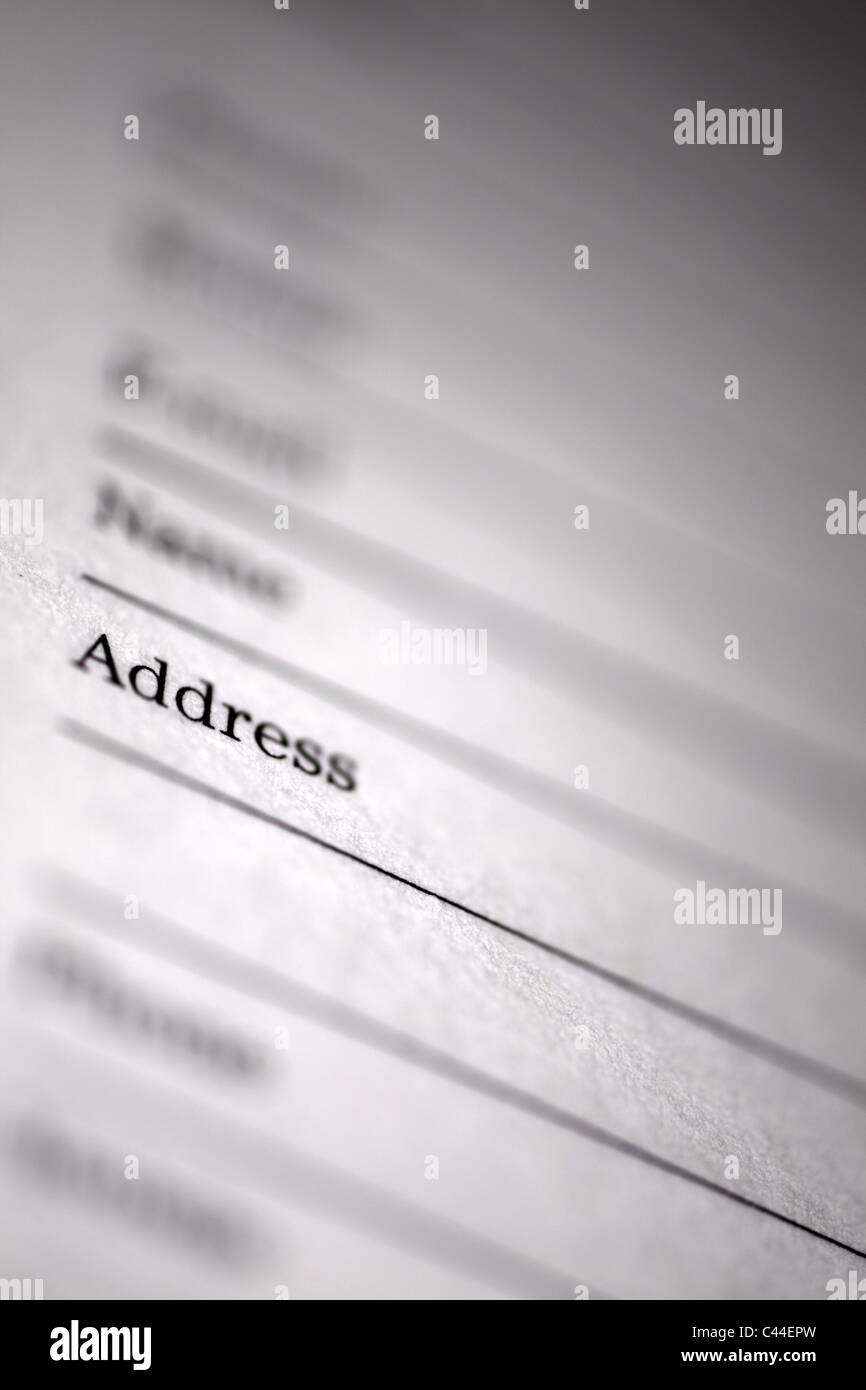 Address book page - shallow depth of field - focused on address Stock ...