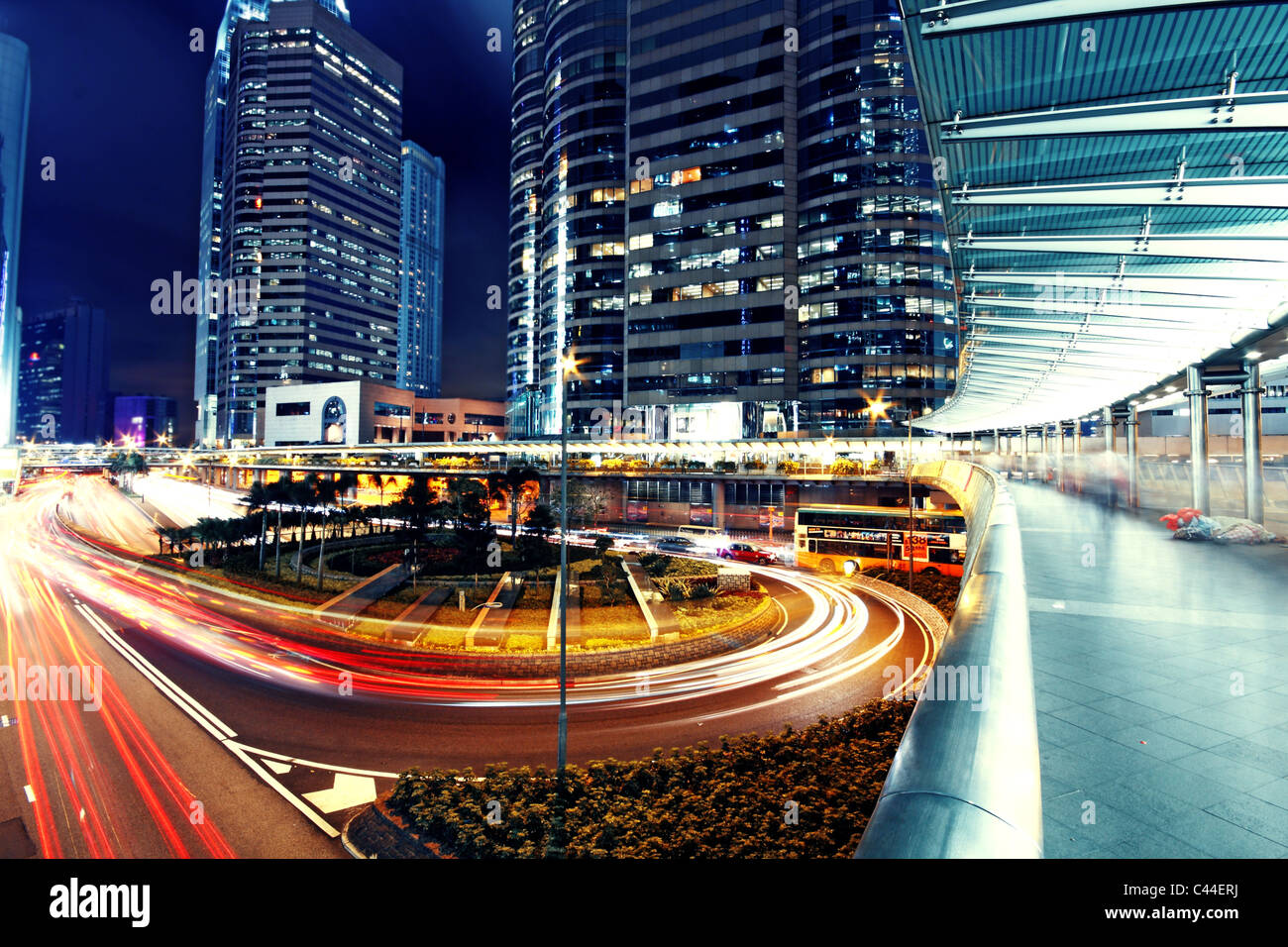 Modern Urban City with Freeway Traffic at Night, hong kong Stock Photo ...