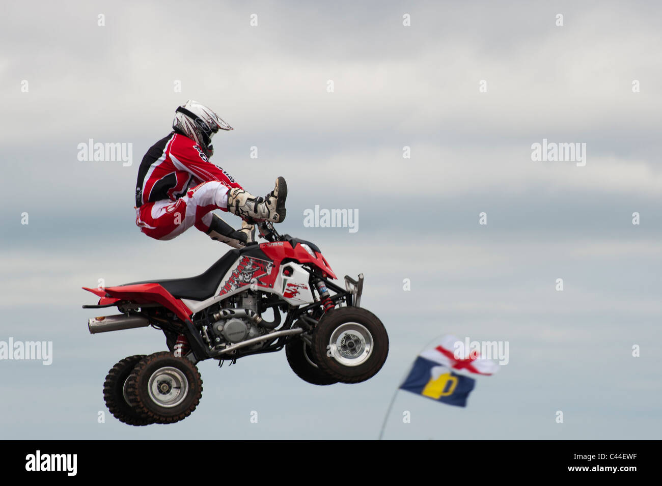 Stunt quad biker performing at Santa Pod Stock Photo - Alamy