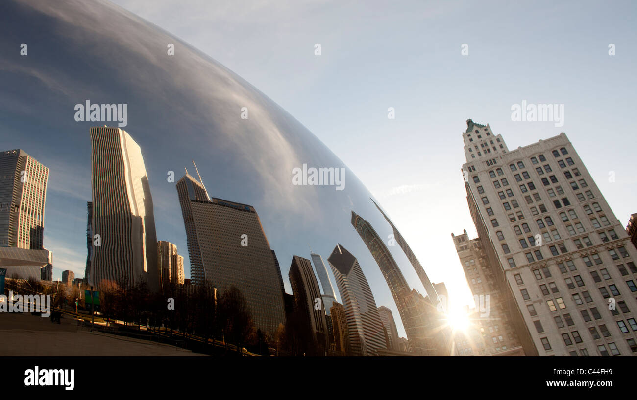Reflections in the Cloud Gate, known as The Bean, sculpture by Anish ...