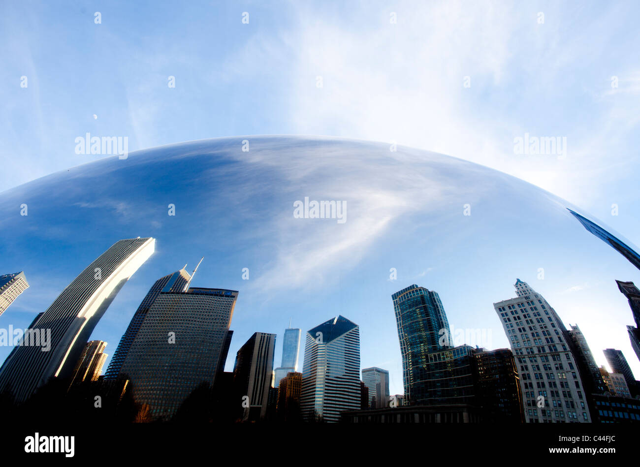 Reflections in the Cloud Gate, known as The Bean, sculpture by Anish ...