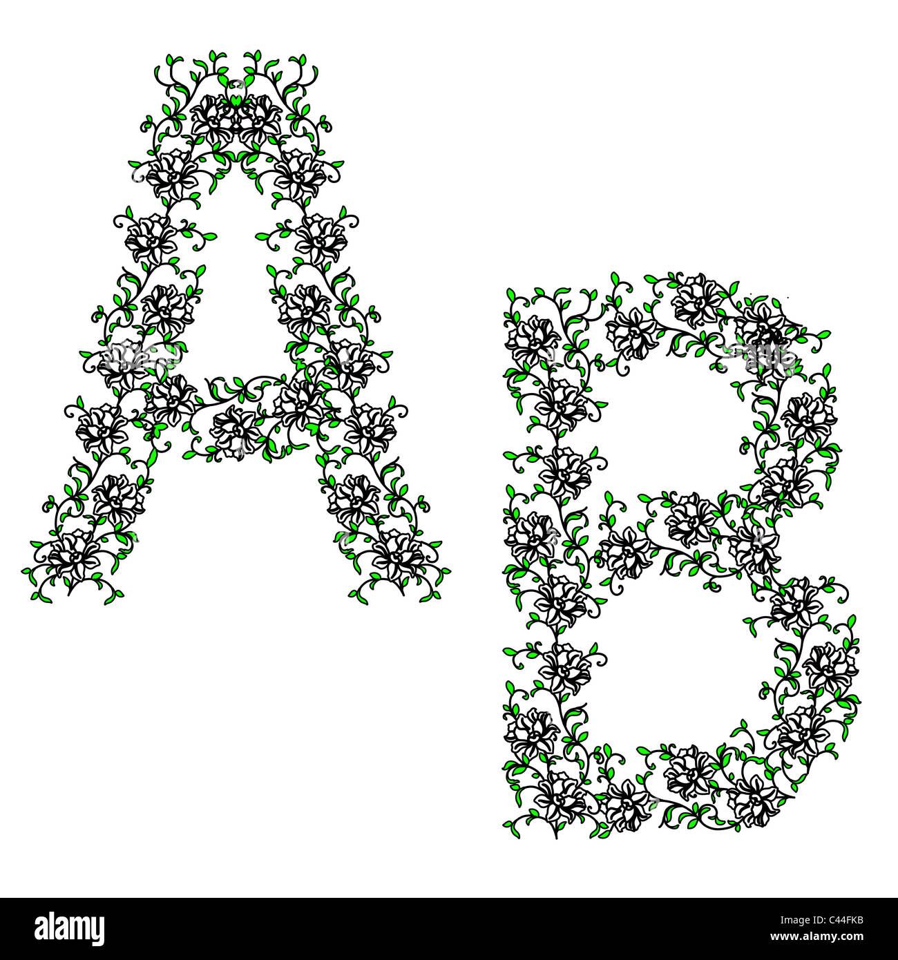 Hand drawing ornamental alphabet. Letter AB Stock Photo - Alamy