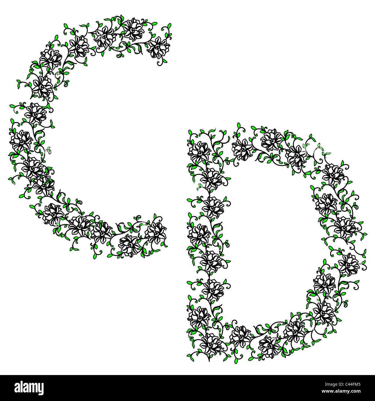 Hand drawing ornamental alphabet. Letter CD Stock Photo - Alamy