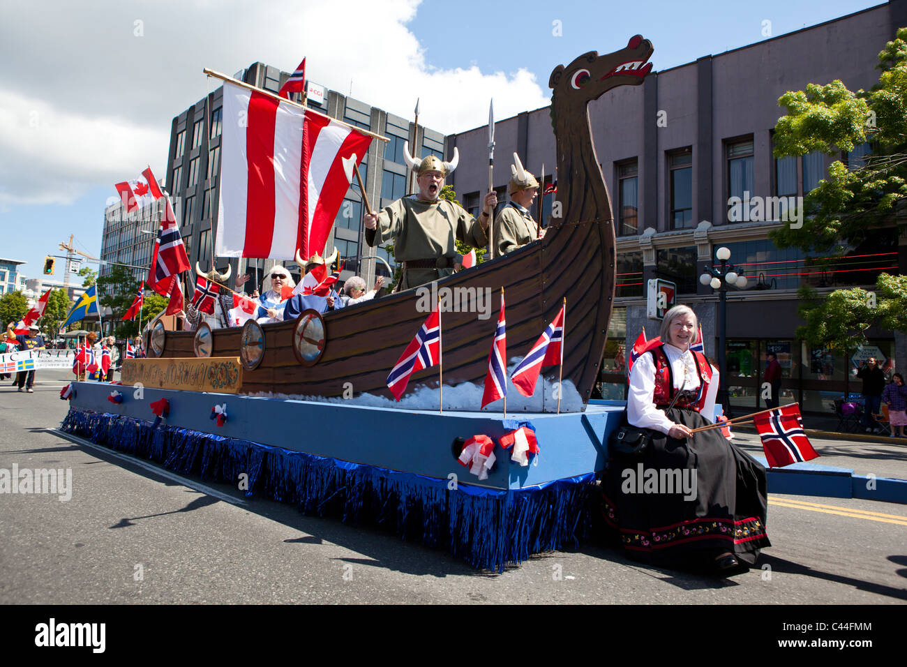 Norwegian flag norway viking ship float street woman vikings flags hi ...
