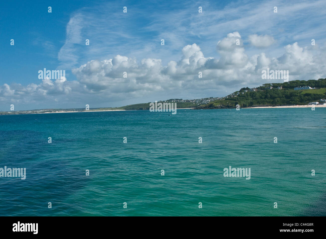 Blue skies and blue sea St Ives Bay St Ives Cornwall England Stock ...