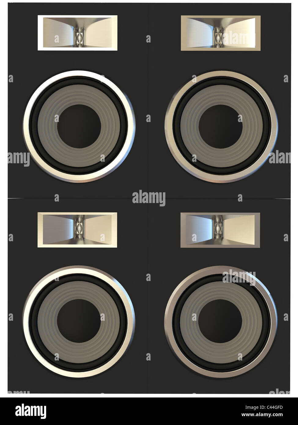 3d rendering of four loudspeakers on white background Stock Photo - Alamy