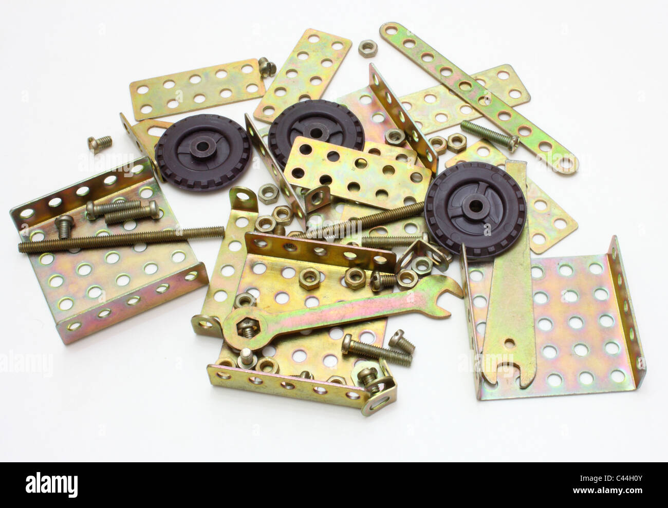 The children's metal designer with details on a white background Stock ...