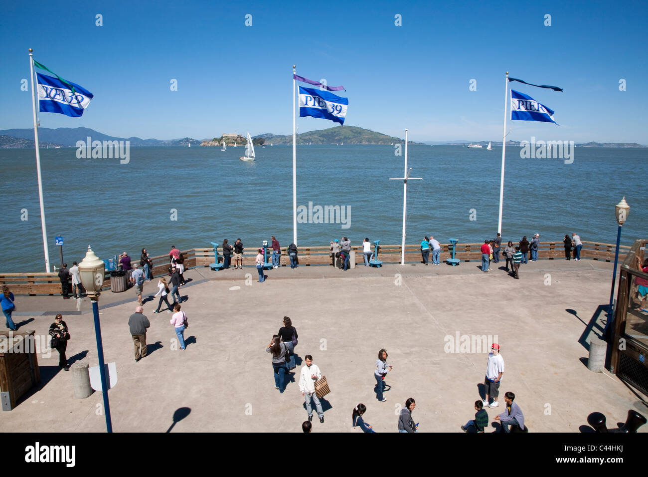 Pier 39, Fisherman's Wharf, San Francisco with Alcatraz in background ...