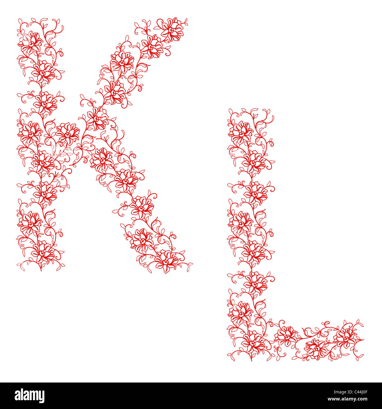 Hand drawing ornamental alphabet. Letter KL Stock Photo - Alamy