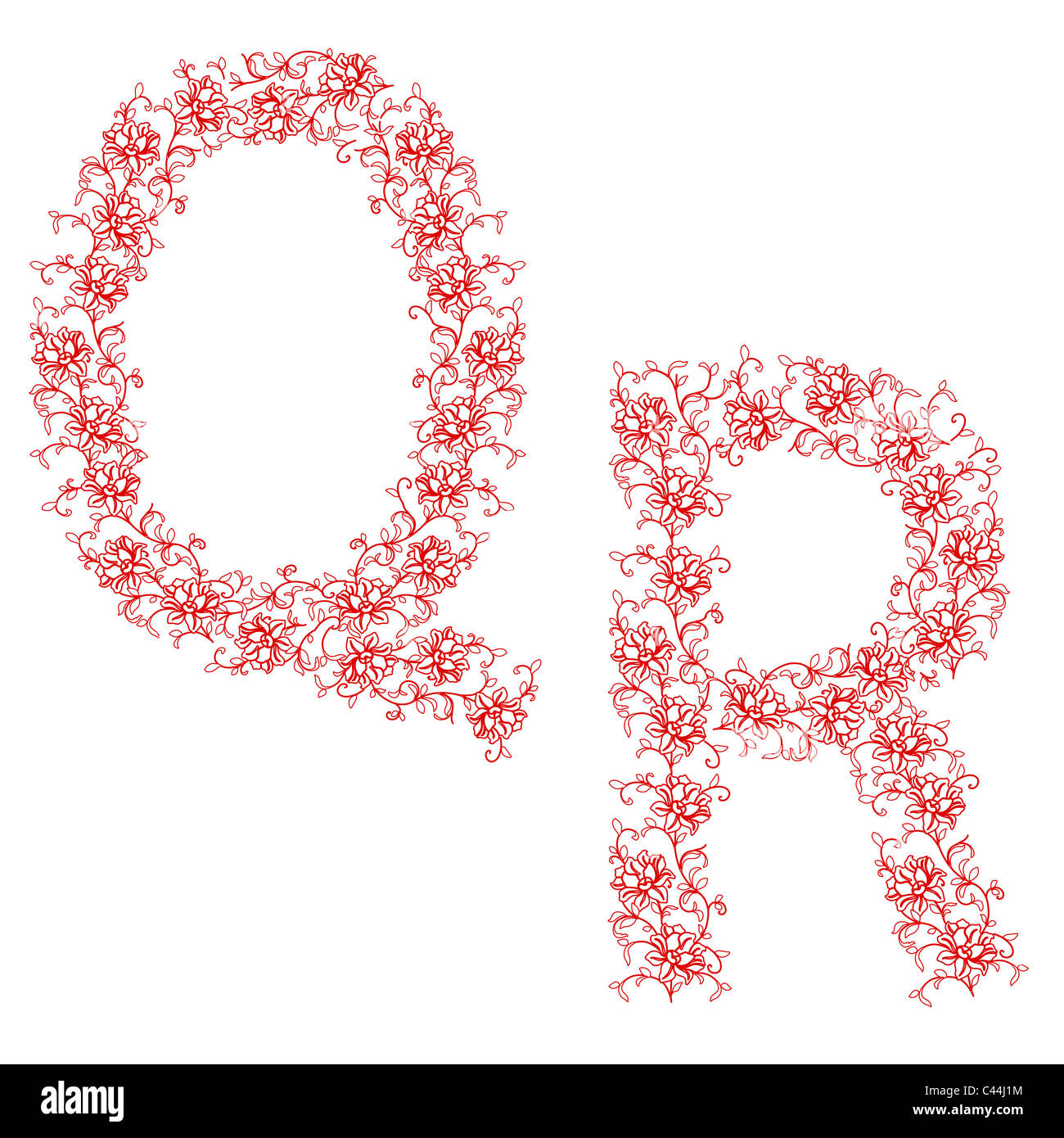 Hand drawing ornamental alphabet. Letter QR Stock Photo - Alamy