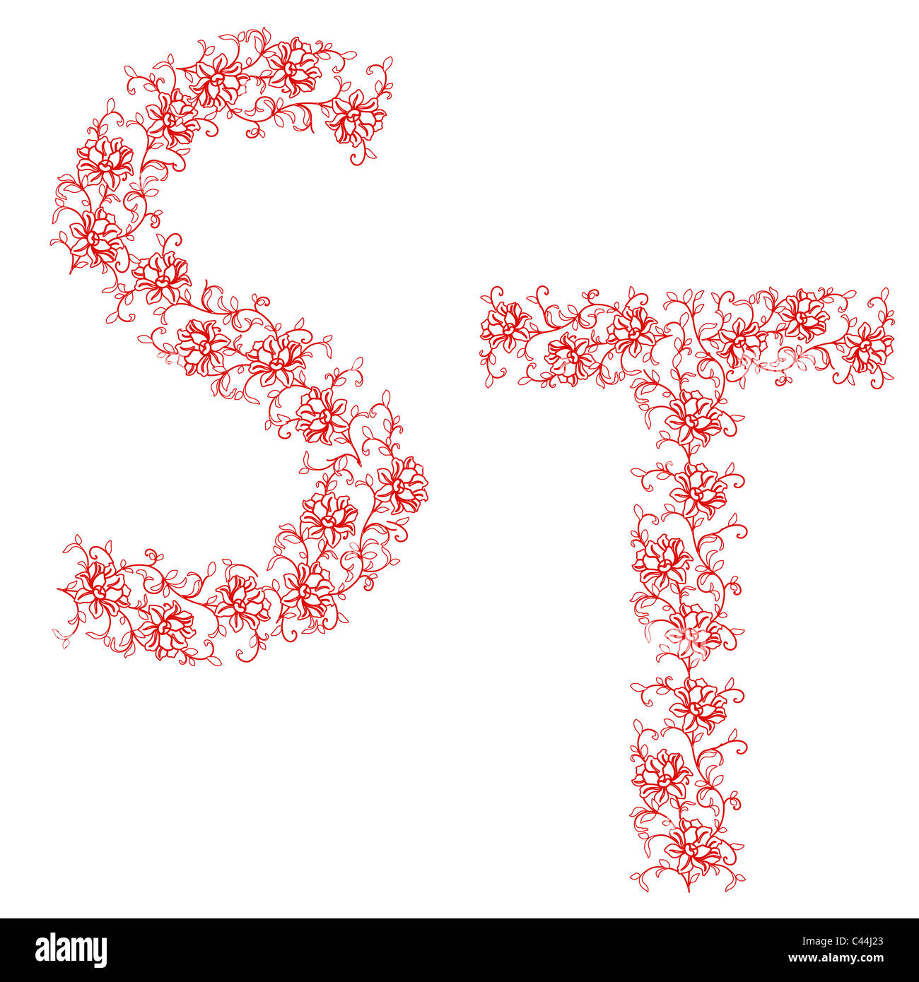 Hand drawing ornamental alphabet. Letter ST Stock Photo - Alamy