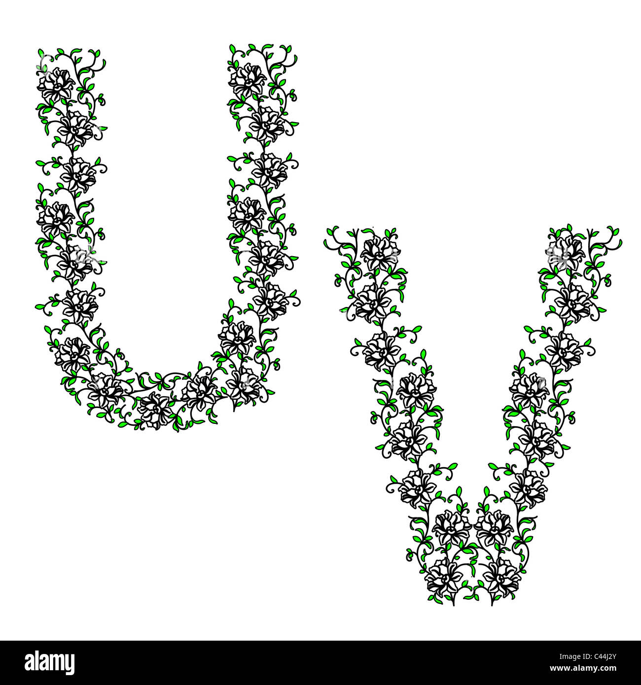 Hand drawing ornamental alphabet. Letter UV Stock Photo - Alamy