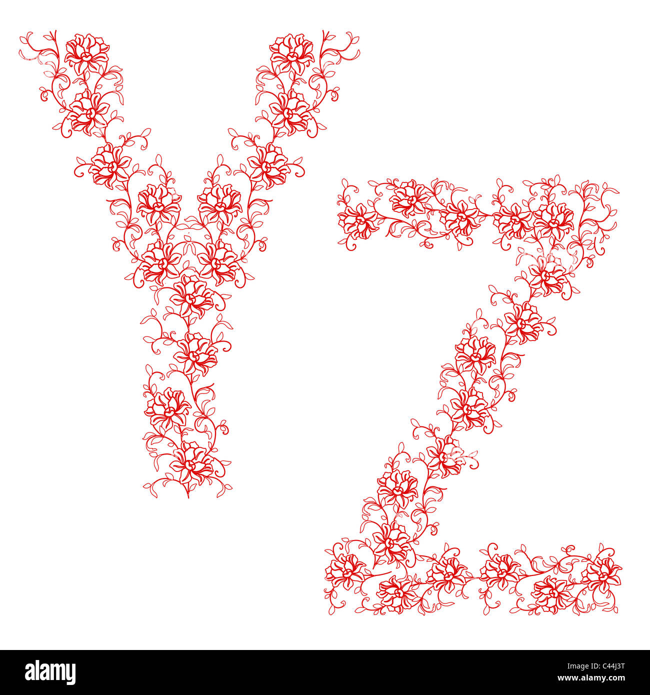 Hand drawing ornamental alphabet. Letter YZ Stock Photo - Alamy