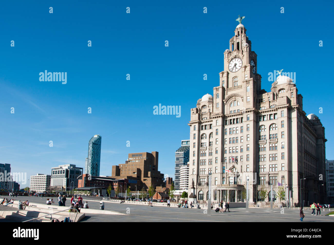 Liverpool skyline with the Royal Liver building, Merseyside, England ...