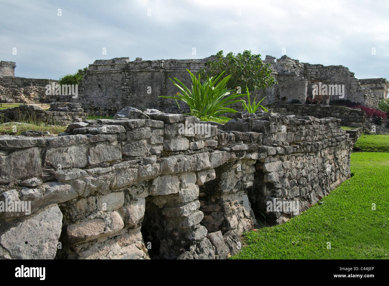 house of columns at mayan ruin site in tulum mexico with the palace ...