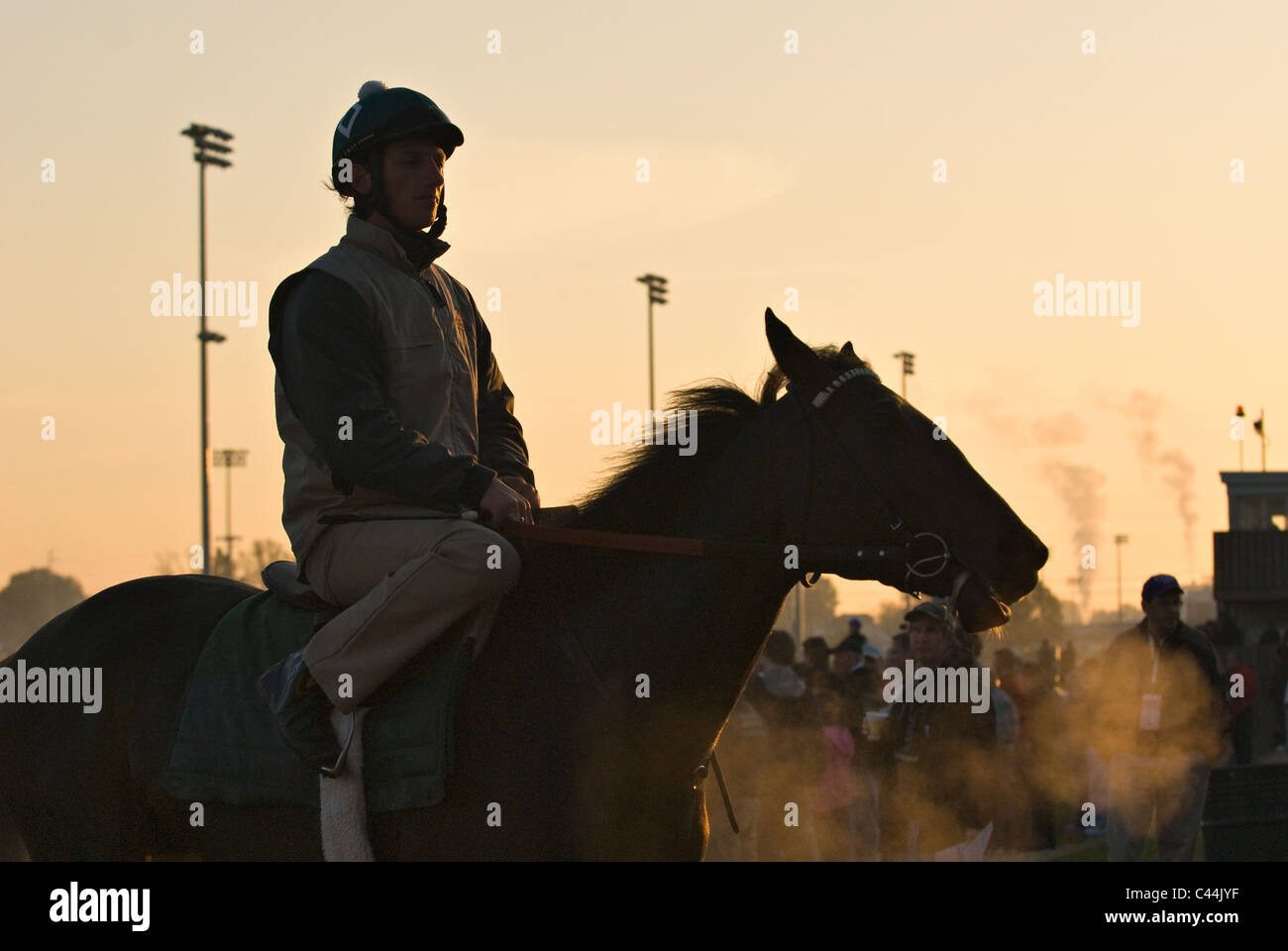 Exercise Rider On Thoroughbred Going Back to the Stable after a Morning ...