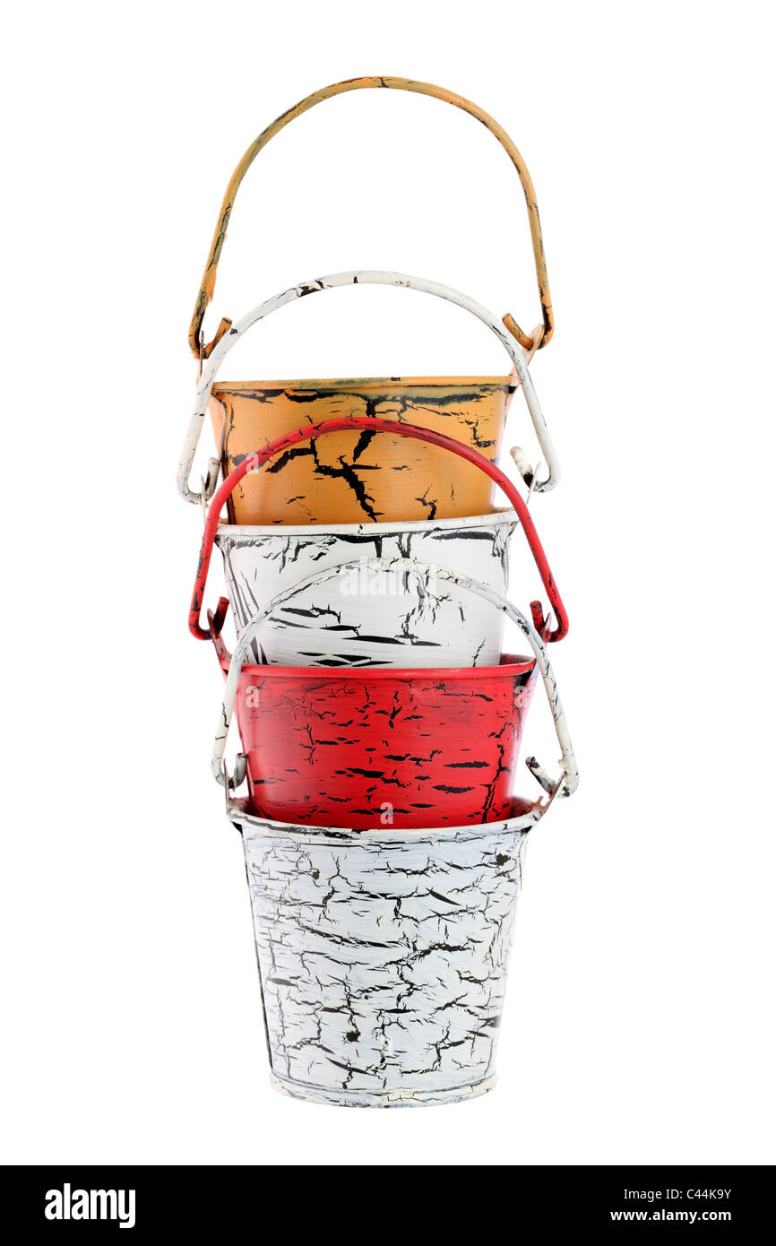 Stack of bucket on a white Stock Photo - Alamy