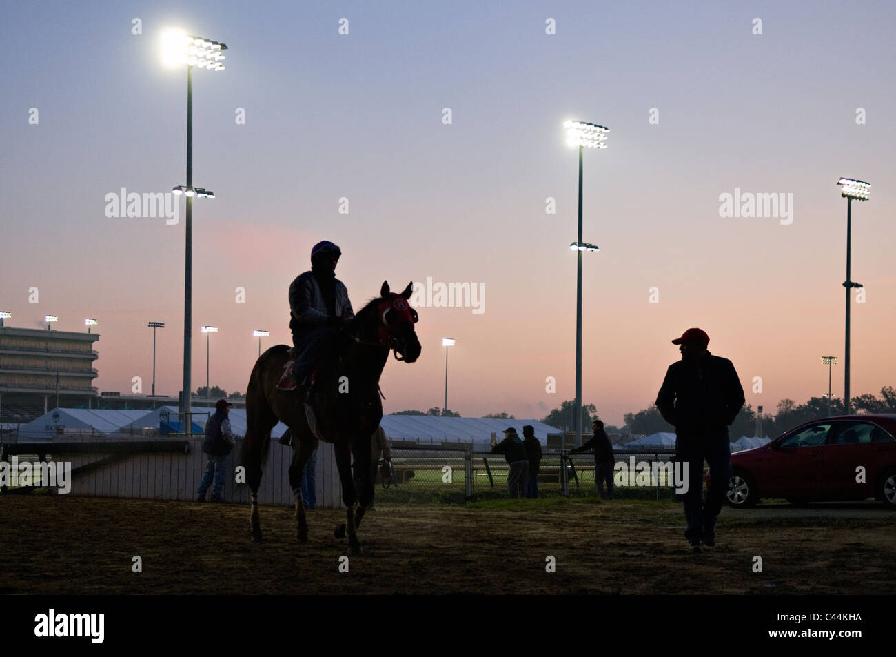 Exercise Rider On Thoroughbred Going Back to the Stable after a Morning ...
