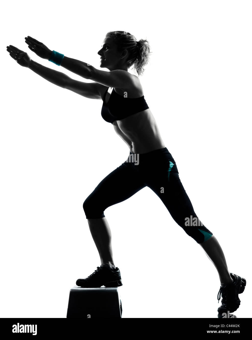 one woman exercising workout fitness aerobic exercise posture on studio ...