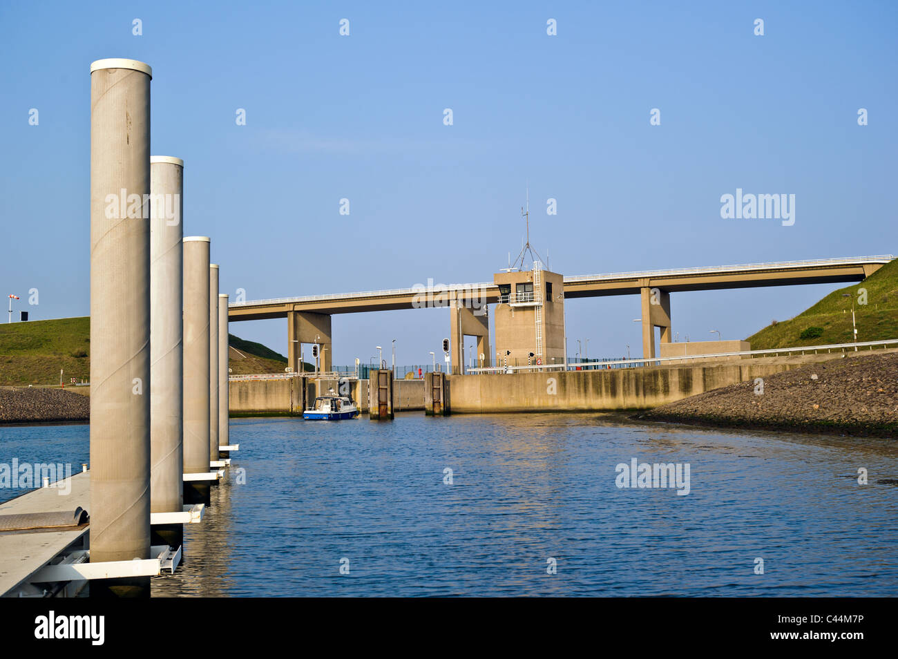 ship entering lock after watchtower opened the floodgates Stock Photo ...