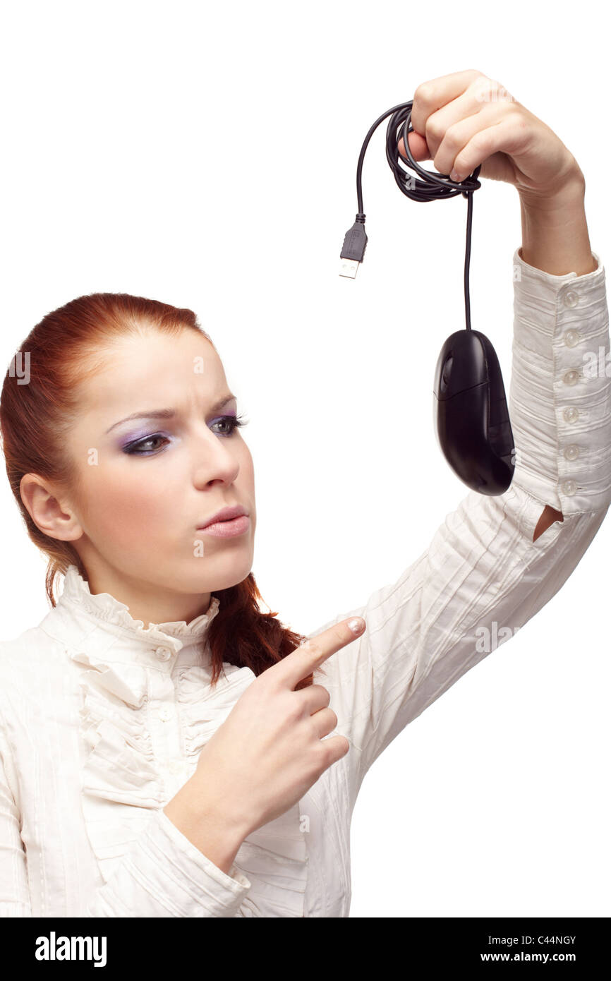 Beautiful woman with computer mouse Stock Photo - Alamy