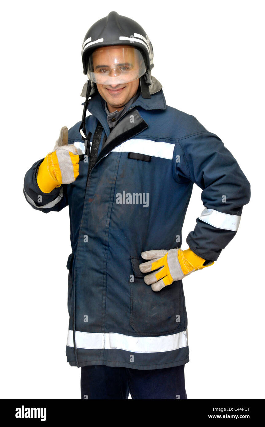 Fireman in uniform isolated in white Stock Photo - Alamy