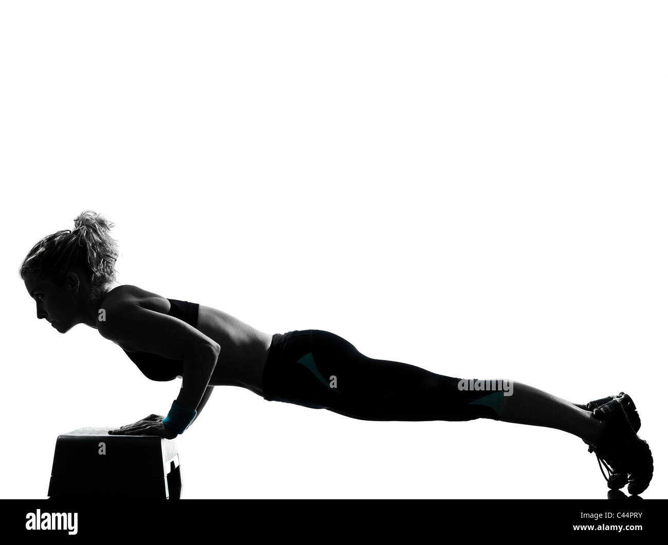 one woman exercising workout fitness aerobic exercise abdominals push ...