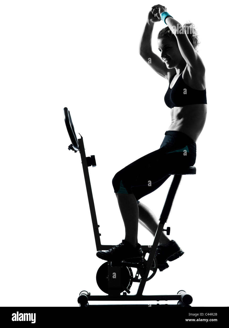 one woman biking exercising workout fitness aerobic exercise posture on ...