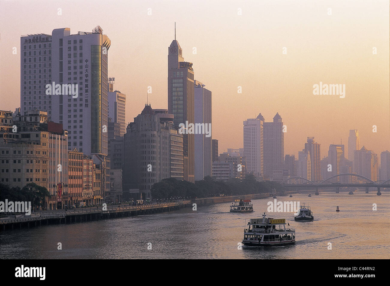 Asia, Boats, Bridge, Buildings, China, City, Guandong, Guangzhou ...