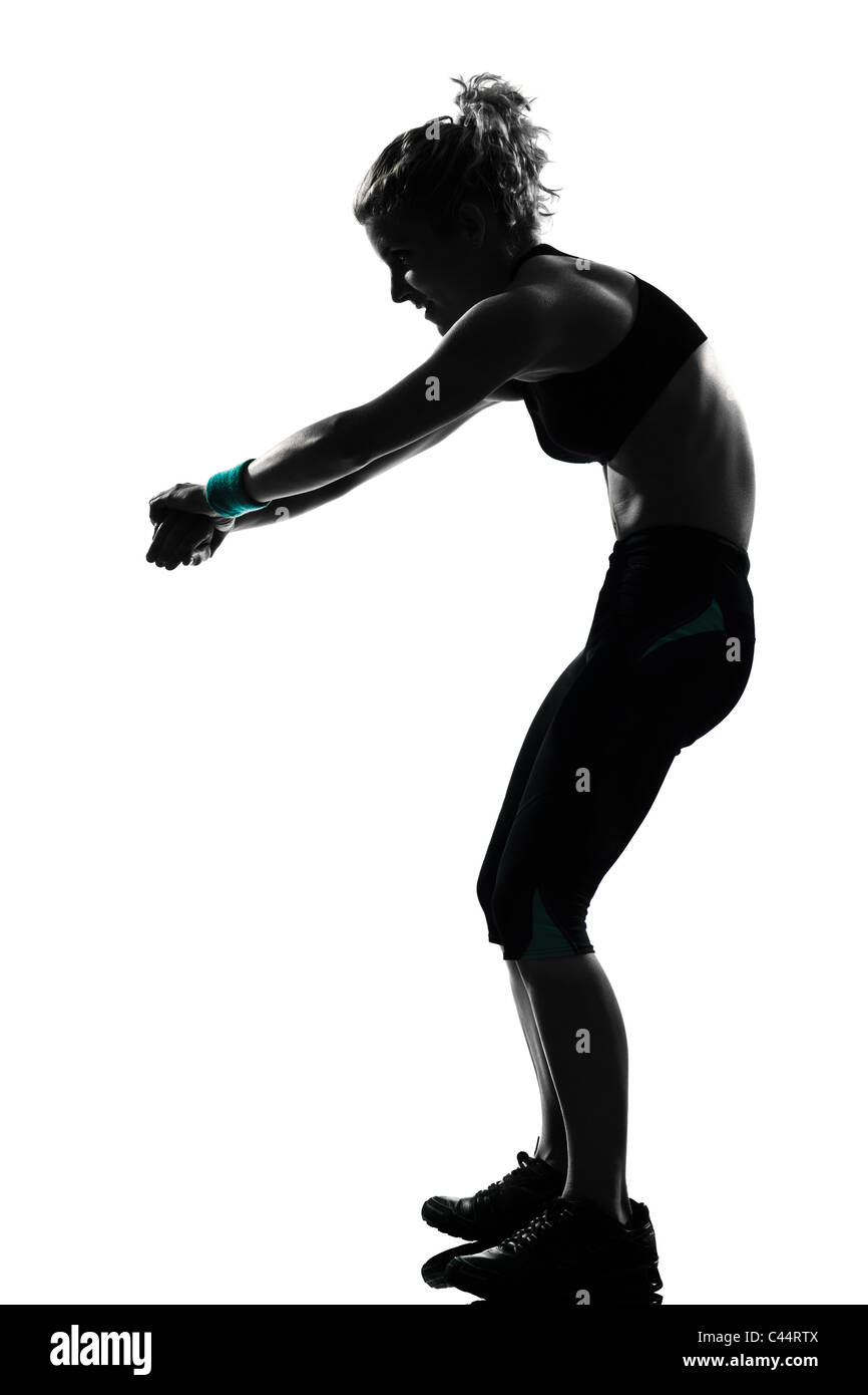 one woman exercising workout fitness aerobic exercise posture on studio ...