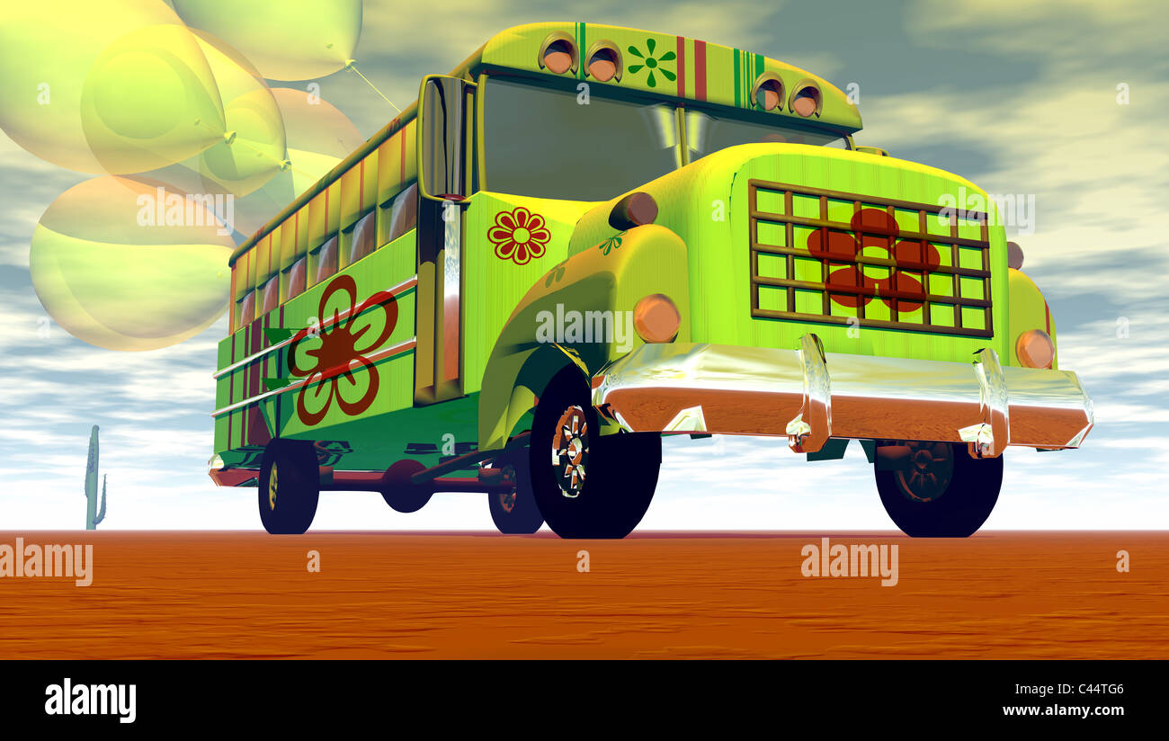 a colored bus in a desert Stock Photo - Alamy