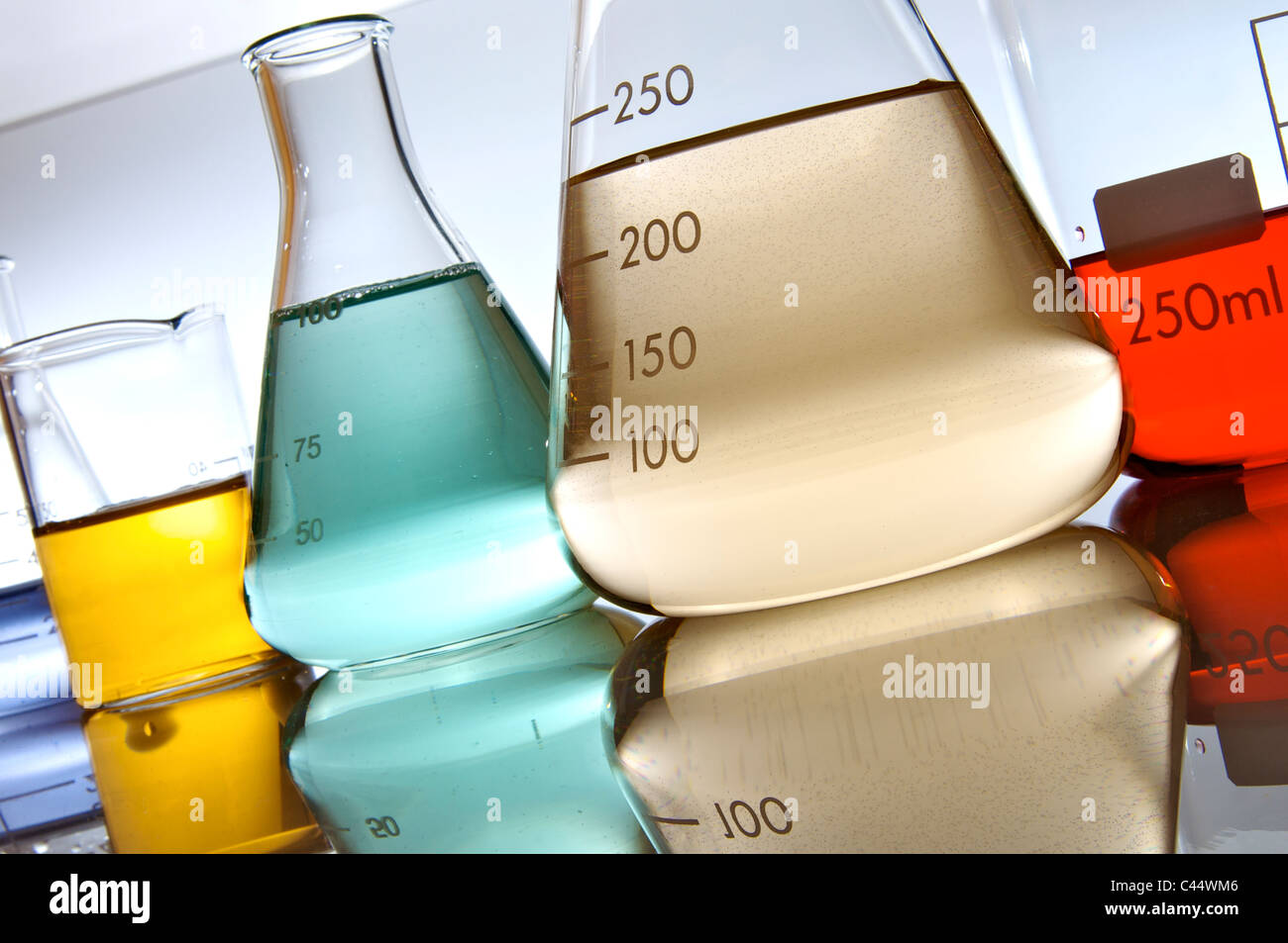 several glassware with color liquid Stock Photo - Alamy
